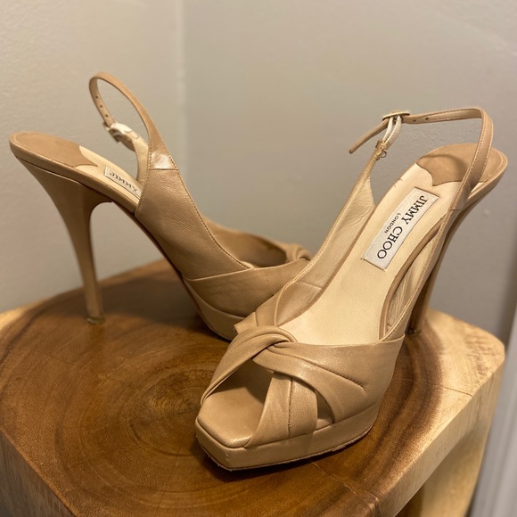 Jimmy Choo | Shoes | Tan Jimmy Choo Open Toe Slingback Heels Size 39 ...